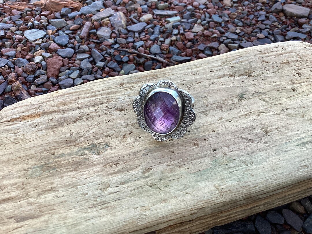 Sterling Silver and Amethyst Flower Ring, Amethyst Ring, Flower Ring ...