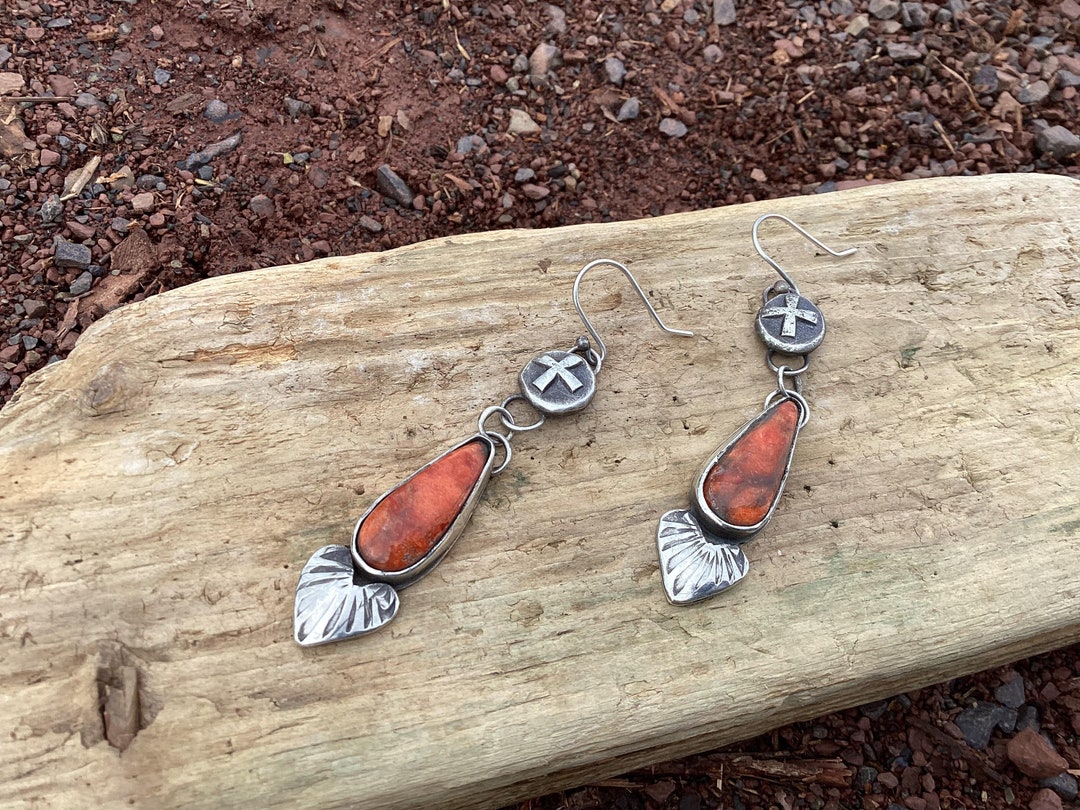 Sterling Silver and Spiny Oyster Earrings, Southwestern Jewelry, Spiny ...