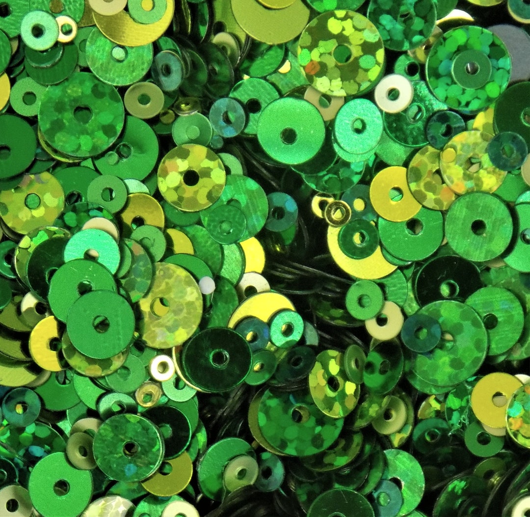 Mixed Shades of Green Round Sequins X 20g. Mixed Hologram and Metallic ...