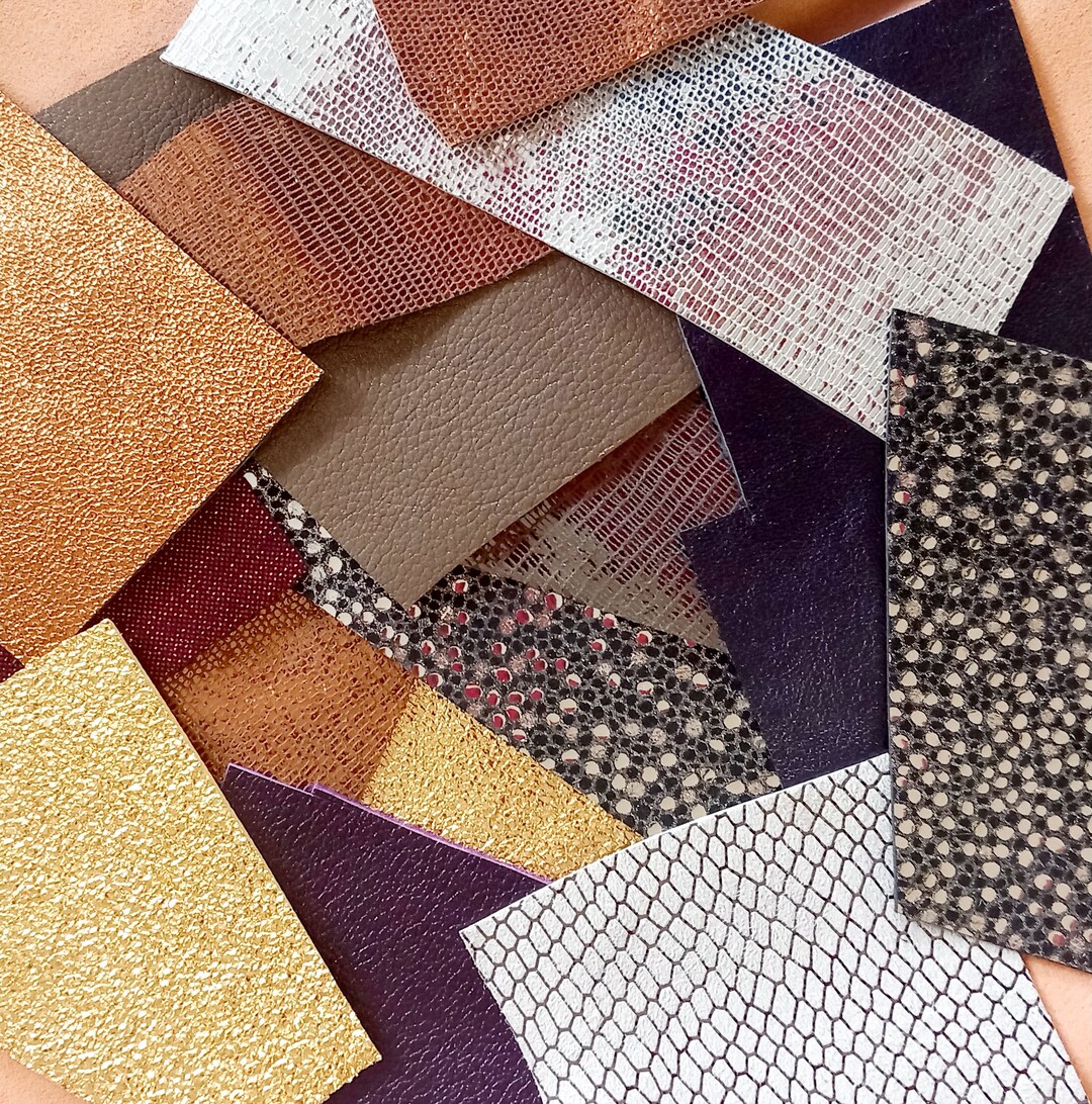 16 Piece Pack of Fancy Leather Small Offcuts. Mixed Colours & Finishes ...