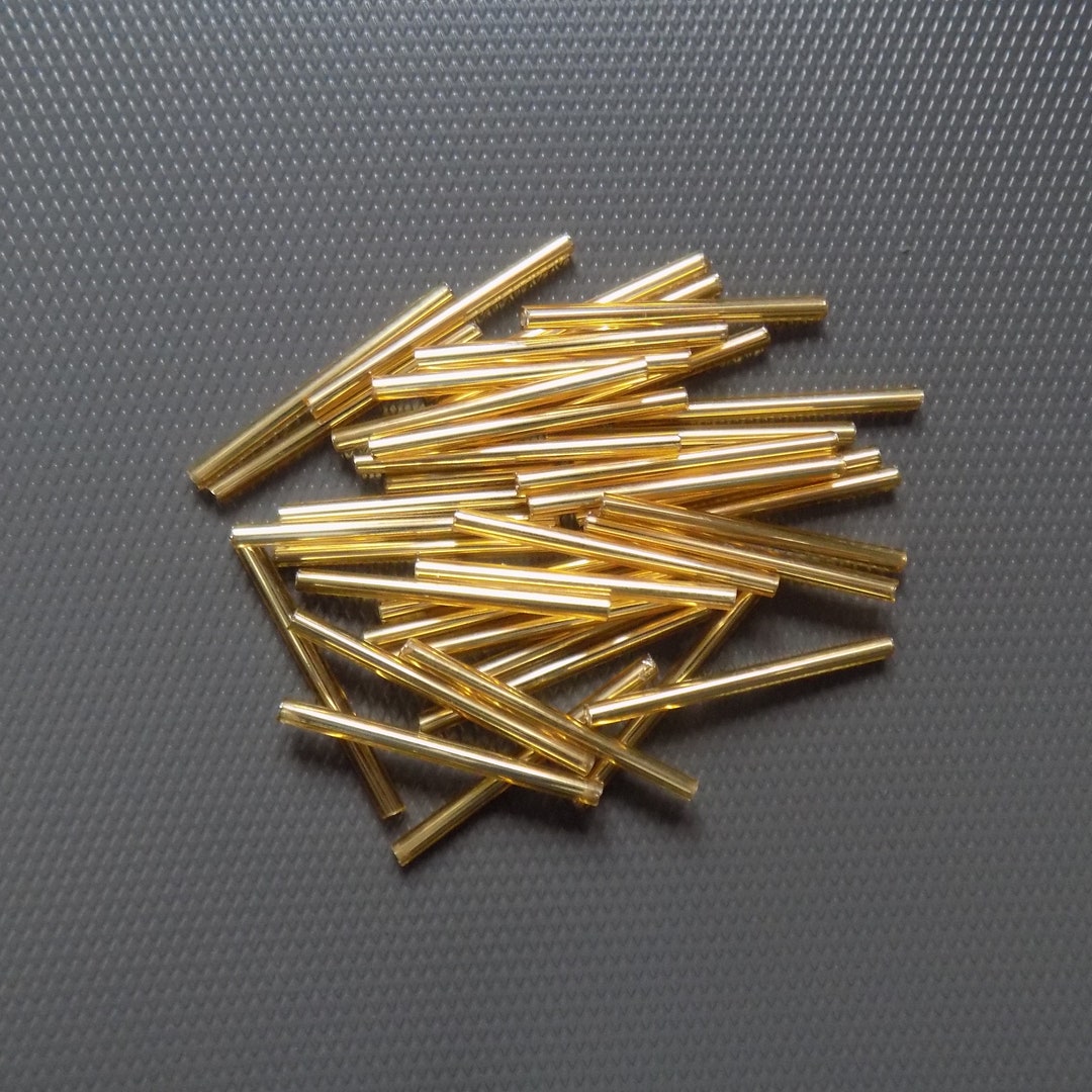 100 X 30mm Gold Glass Bugle Beads. Extra Long 30mm Long Bugle Beads ...