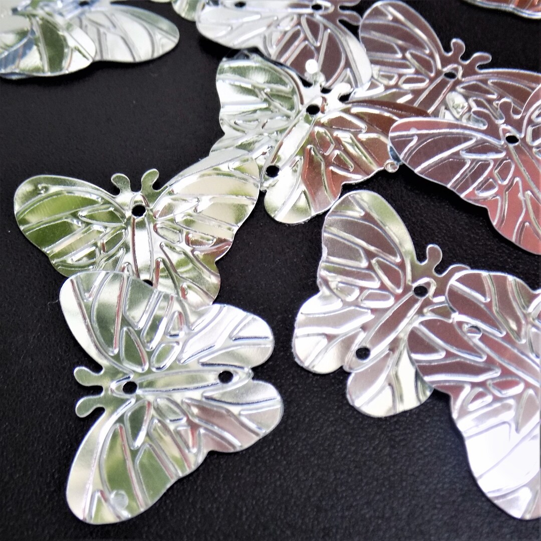 150 Butterfly Sequins Metallic Silver. Sew on Butterfly - Etsy