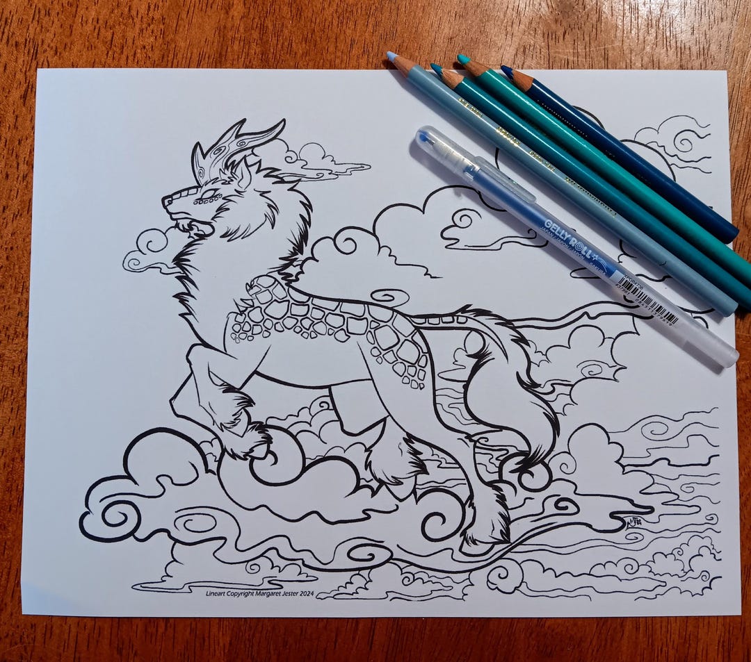 Cloudy Kirin Downloadable Coloring Page - Etsy