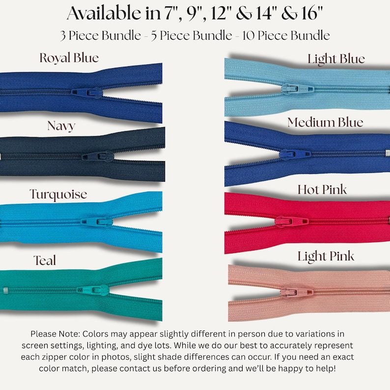 Create Your Own Zipper Set #3 Nylon Coil Closed-end, Pick Colors, 7–16 ...