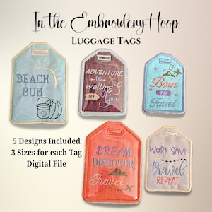 In the Hoop Luggage Tag Pattern Machine Embroidery Travel Design ...