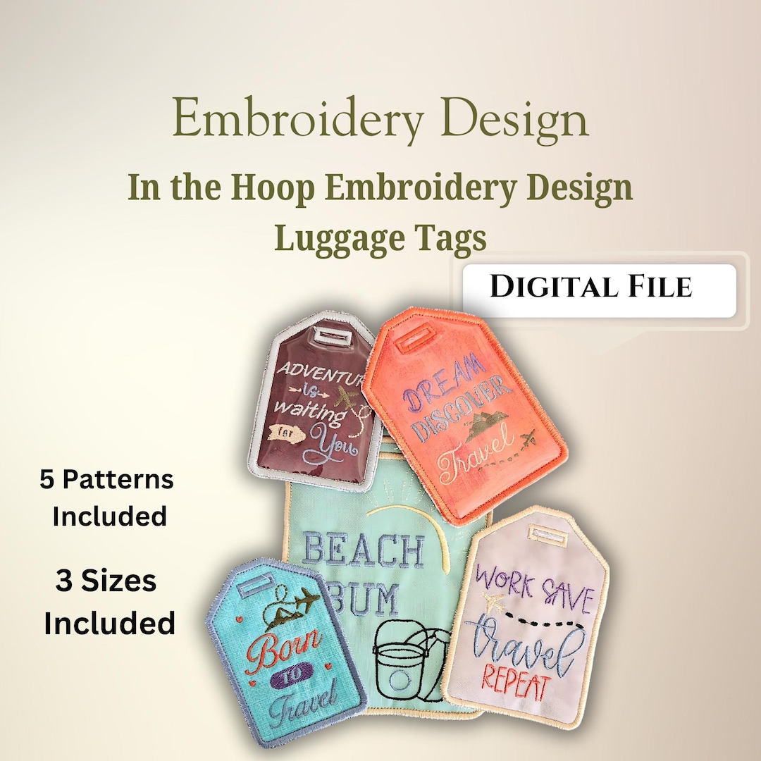 In the Hoop Luggage Tag Pattern Machine Embroidery Travel Design ...