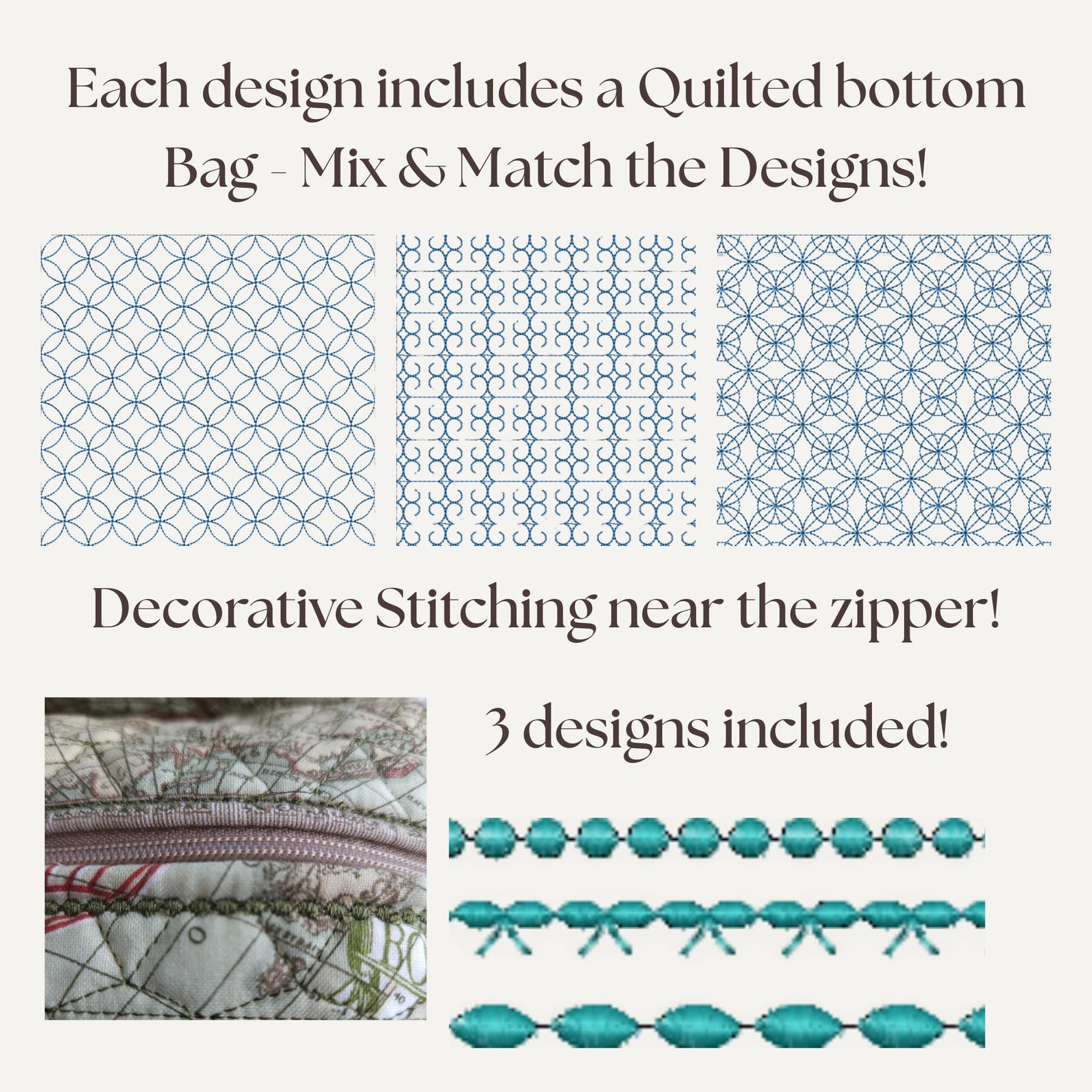 In the Hoop Machine Embroidery Pattern Box Bag Quilted Zipper Bag ...