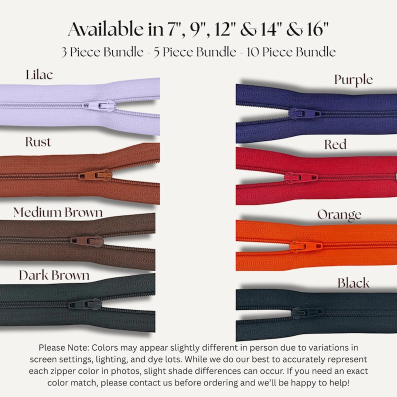 Create Your Own Zipper Set #3 Nylon Coil Closed-end, Pick Colors, 7–16 ...