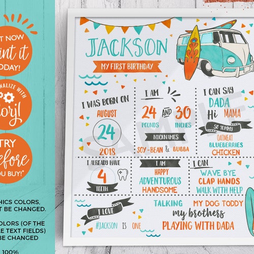 INSTANT DOWNLOAD EDITABLE Vintage Surf Birthday 2.5 | Etsy