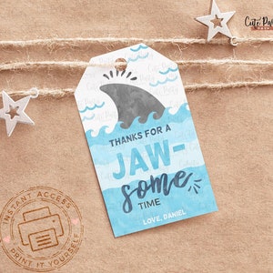 INSTANT DOWNLOAD, EDITABLE Shark Birthday Favor Tags, Jawsome Time ...