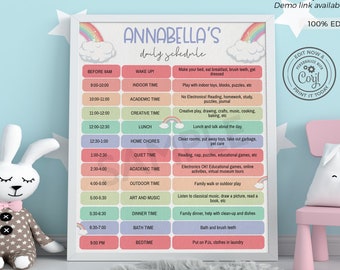 Editable Homeschool Schedule Rainbow School Schedule for Kids Daily ...