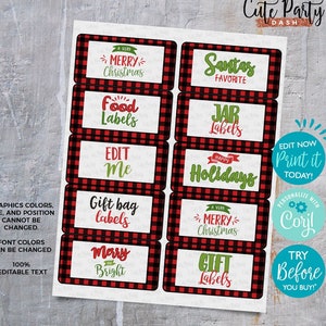 INSTANT DOWNLOAD - EDITABLE Buffalo Plaid Christmas Labels Printable ...