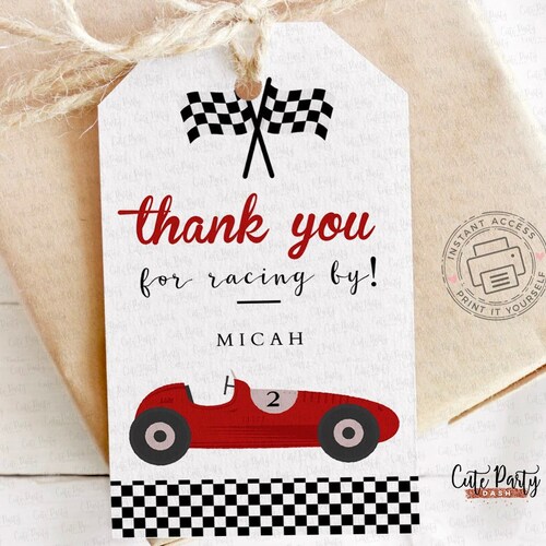 Editable Racing Favor Tags Race Car Birthday Thank You Label - Etsy