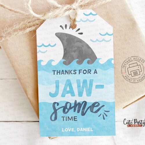 Shark Birthday Favor Tags Shark Jawsome Time Watercolor - Etsy