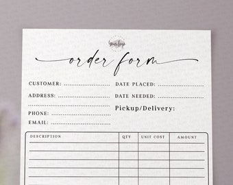 Modern Calligraphy Order Form Template INSTANT DOWNLOAD - Etsy