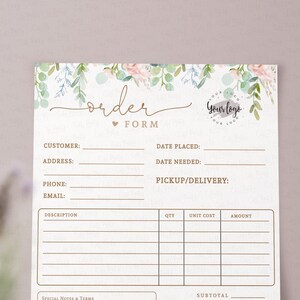 Greenery Order Form Template: Editable Small Business Form (digital ...