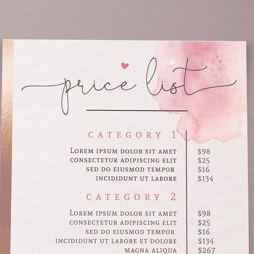 Tshirt PRICE LIST Template Editable. Printable Price Sheet - Etsy