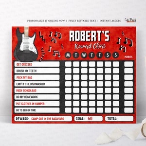 Editable Guitar Reward Chart for Kids Printable Rock'n Roll Incentive ...