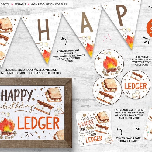 INSTANT DOWNLOAD EDITABLE S'more Birthday Wall Banner for - Etsy