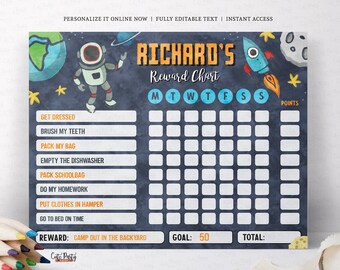 EDITABLE Space Reward Chart | Space Chore Chart | Space Behavior Chart ...