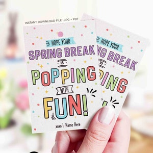 Editable Spring Break Gift Tag: Popping With Fun Template (digital ...