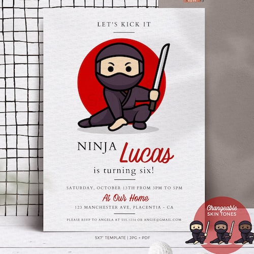 Ninja Birthday Invitation Warrior Corjl Invite Ninja Style - Etsy