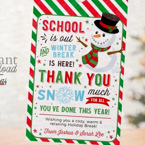 Christmas Thank You Gift Tag Printable for Teacher School - Etsy