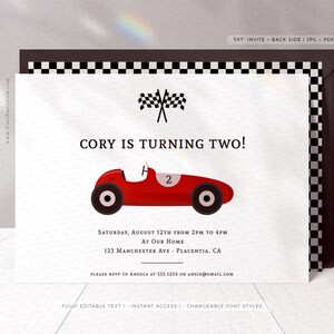 EDITABLE Red Racing Car Birthday Party Invitation Two Fast | Etsy