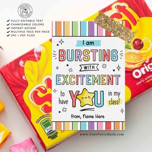 Bursting With Excitement Back to School Candy Tag Editable Printable ...