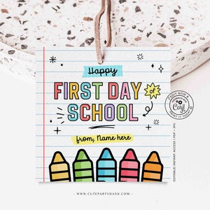 Happy First Day of School Tags INSTANT DOWNLOAD Back to School Gift Tag ...