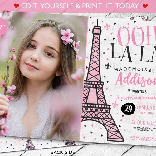 INSTANT DOWNLOAD EDITABLE Paris Photo Invitation Paris Theme - Etsy