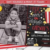 Movie Theater Themed Film Fun Kid's Movie Birthday Party Editable ...