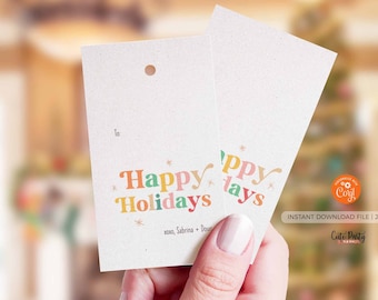 HAPPY HOLIDAYS Printable Gift Tags Editable Personalized - Etsy