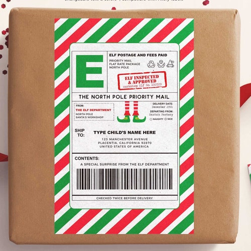 EDITABLE Elf North Pole Shipping Labels Santa Mail Christmas - Etsy