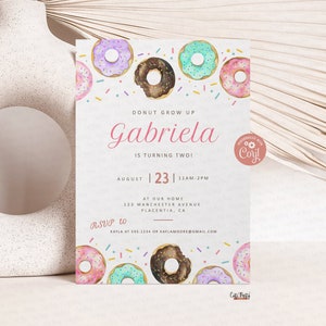 Donut Birthday Party Invitation Template Editable Printable - Etsy