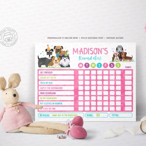 Editable Puppy Dog Reward Chart for Girls, Printable Puppy Incentive ...