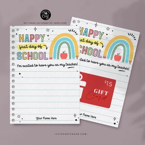 Editable Happy First Day of School Rainbow Gift Card Holder Welcome ...