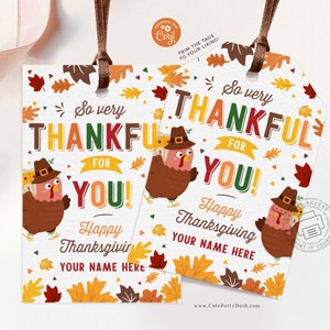So Very Thankful for You Tag Fall Gift Tag, Favor Tags, Thanksgiving ...