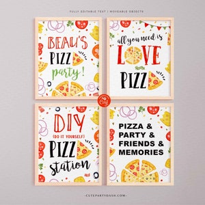 Pizza Party Birthday Signs, Editable Party Sign Decoration, Printable ...