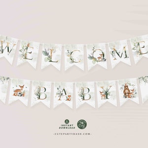 Woodland Greenery Baby Shower Wall Banner Printable INSTANT DOWNLOAD ...