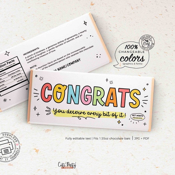 Candy Bar Wrapper Congratulations Printable - Etsy