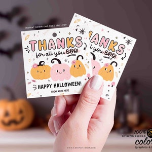 Thanks for All You Boo Halloween Gift Tag INSTANT DOWNLOAD Editable ...