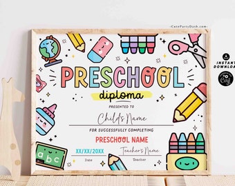 Preschool Diploma Printable Graduation Certificate Last Day of ...