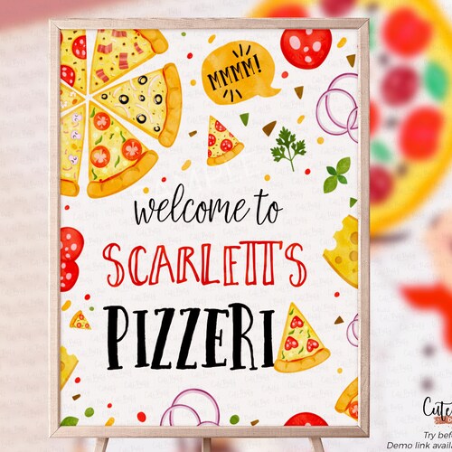 Pizza Party Birthday Milestone Poster Editable Printable - Etsy