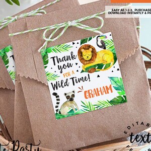 INSTANT DOWNLOAD EDITABLE Jungle Safari Birthday Favor Tags Jungle ...