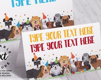 Editable Puppy Birthday Tent Cards Food Labels Let's Paw-ty Girl Puppy ...
