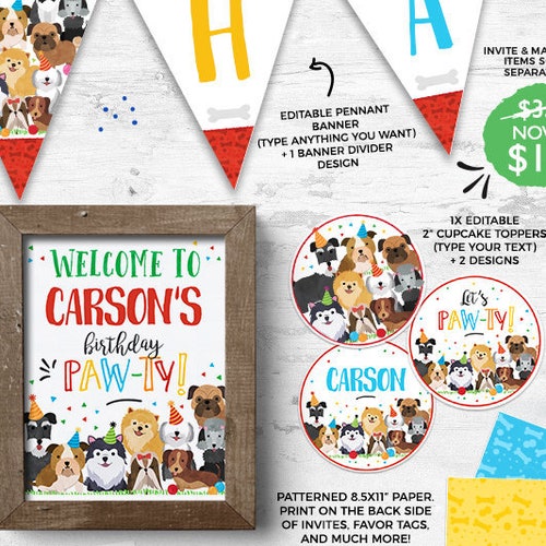 INSTANT DOWNLOAD EDITABLE Puppy Birthday Decorations Pet - Etsy