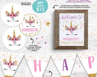 INSTANT DOWNLOAD EDITABLE Unicorn Rainbow Birthday Party | Etsy