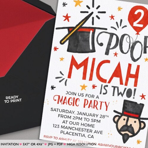 Magic Party Invitations Magician Birthday Invites Tricks Show - Etsy