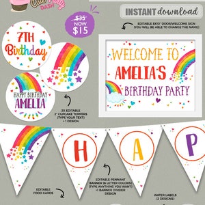 INSTANT DOWNLOAD, Editable Colorful Rainbow Birthday Decor, Rainbow ...
